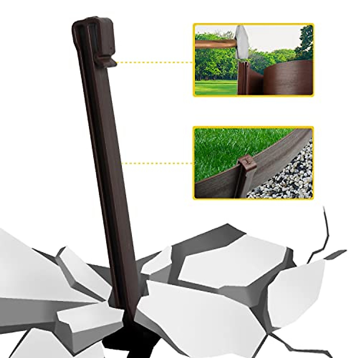 AUKAR Landscape Edging Coil - 33 feet Length, 3 inch Height, 10 Stakes Included, with Wood Grain - Terrace Board, Grass Barrier, Garden Borders (Brown)