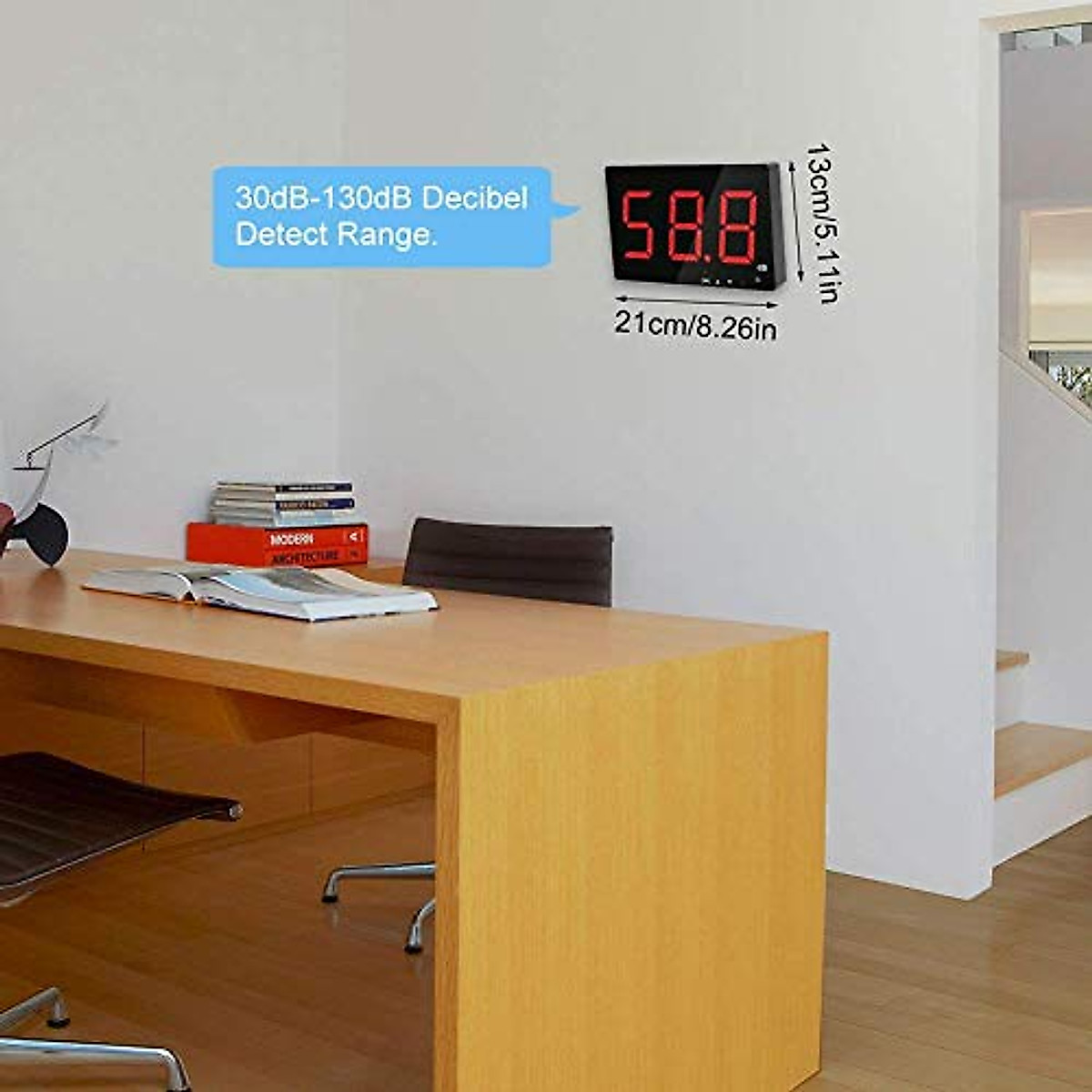 Fdit Wall Mounted Decibel Meter, Digital Sound Level Meter Noise Meter Tester Measurement Range 30-130dB, Accuracy 1.5dB with LCD Display