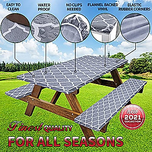 frtzal Vinyl Picnic Tablecloths and Bench Covers, Camping Tablecloth Picnic Pable Bench Covers with Elastic Waterproof Picnic Table and Bench Seat Covers for Outdoor Patio Park