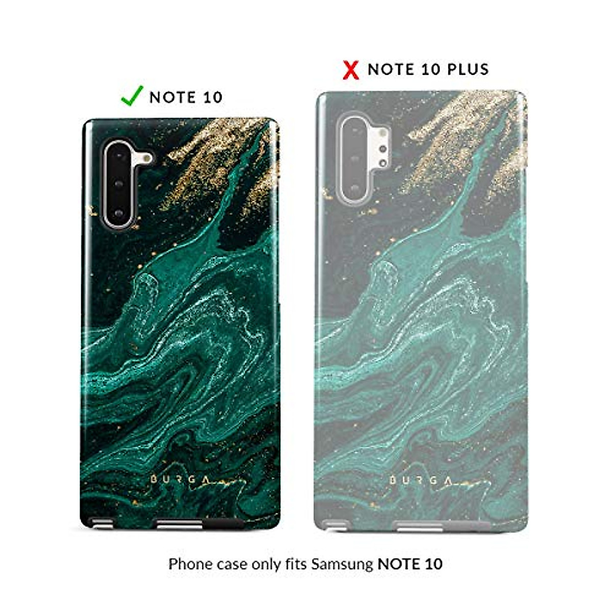 BURGA Phone Case Compatible With Samsung Galaxy Note 10 - Hybrid 2-Layer Hard Shell + Silicone Protective Case -Emerald Green Jade Stone Luxury Gold Glitter Marble - Scratch-Resistant Shockproof Cover