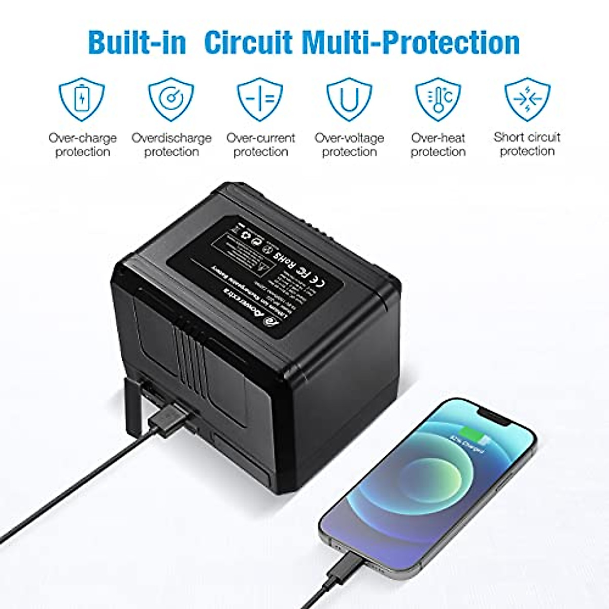 Powerextra V Mount/V Lock Battery - 222Wh 14.8V 15000mAh Rechargeable Li-ion Battery for Broadcast Video Camcorder, Compatible with Sony HDCAM, XDCAM, Digital Cinema Cameras and Other Camcorders