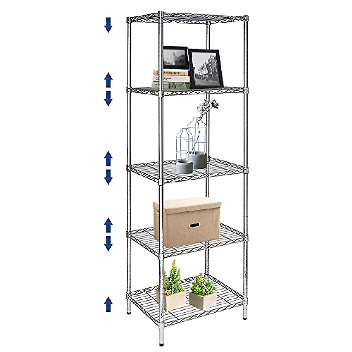 5 Tier Wire Shelving Unit, Height Adjustable Wire Shelves with NSF Certified, Narrow Metal Storage Rack Shelf Unit for Kitchen, Laundry, Bathroom, Pantry, Closet (18"D x 21.5"W x 71"H, Chrome)