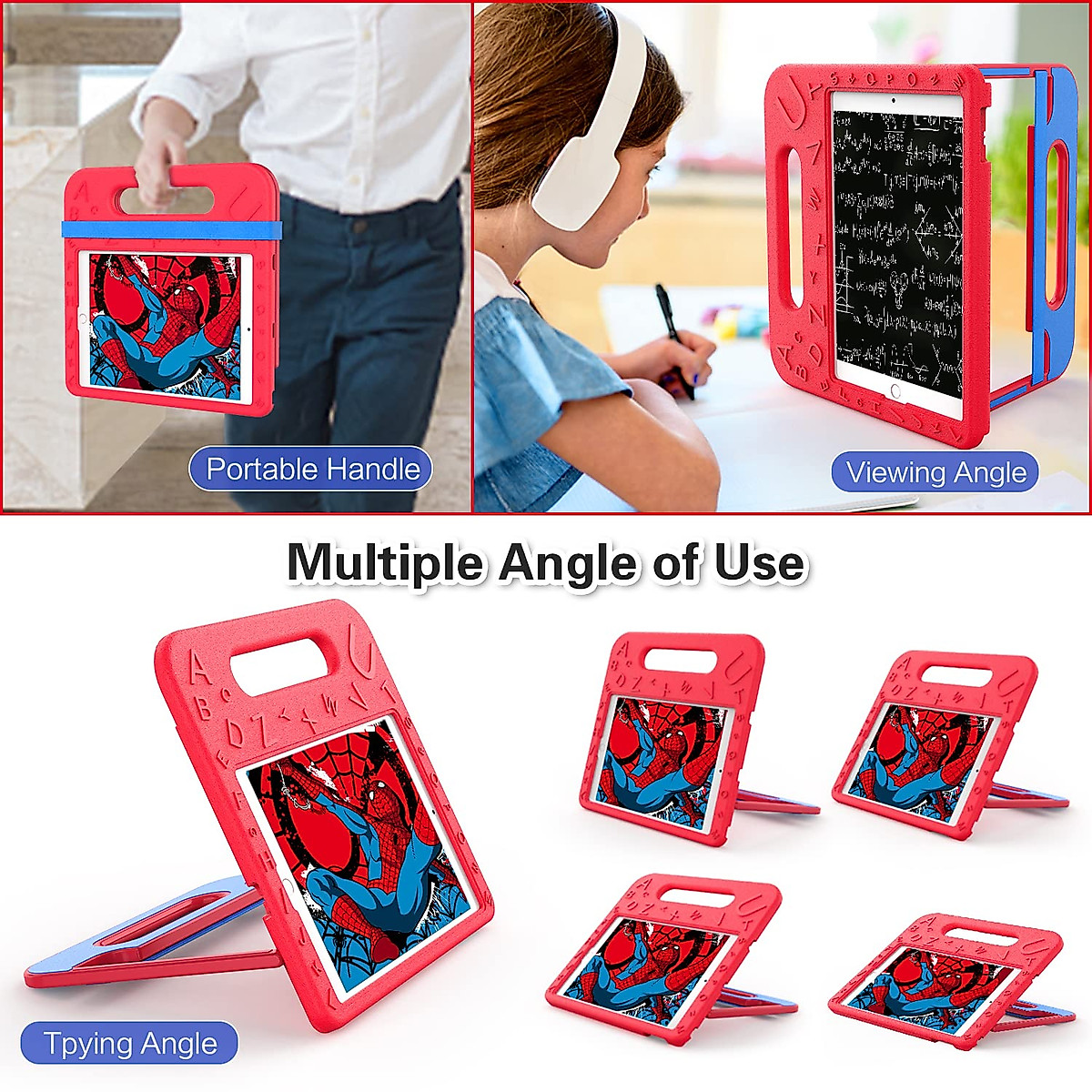 ZoneFoker for iPad 9th Generation Case, for iPad 8th/7th Gen Case with Handle, Adjustable Multi-Angle Stand Heavy Duty Shockproof 9 8 7 iPad 10.2 inch 2021/2020/2019 Cover for Kids Children Boy