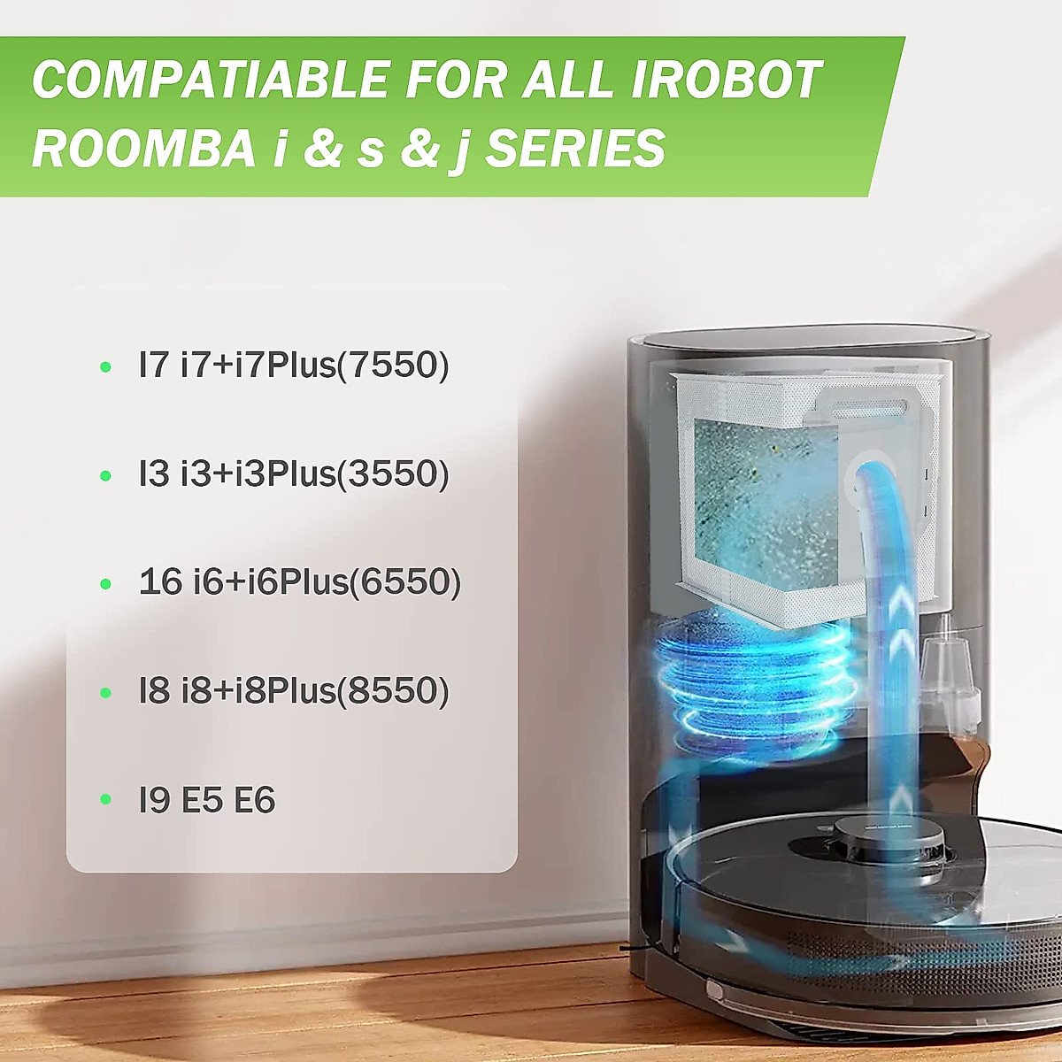 8 Pack Reusable Vaccum Bags for iRobot Roomba Bags i & s & j Series, i7, i7+, i7Plus, i3, i3+, i4, i4+, i6, i6+, i6Plus, j7, j7+, i8, i8+, s9, s9+, s9Plus Vacuum with Automatic Dirt Disposal Bags