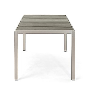 Christopher Knight Home Coral Outdoor Aluminum Dining Table with Faux Wood Top, Gray Finish,Grey