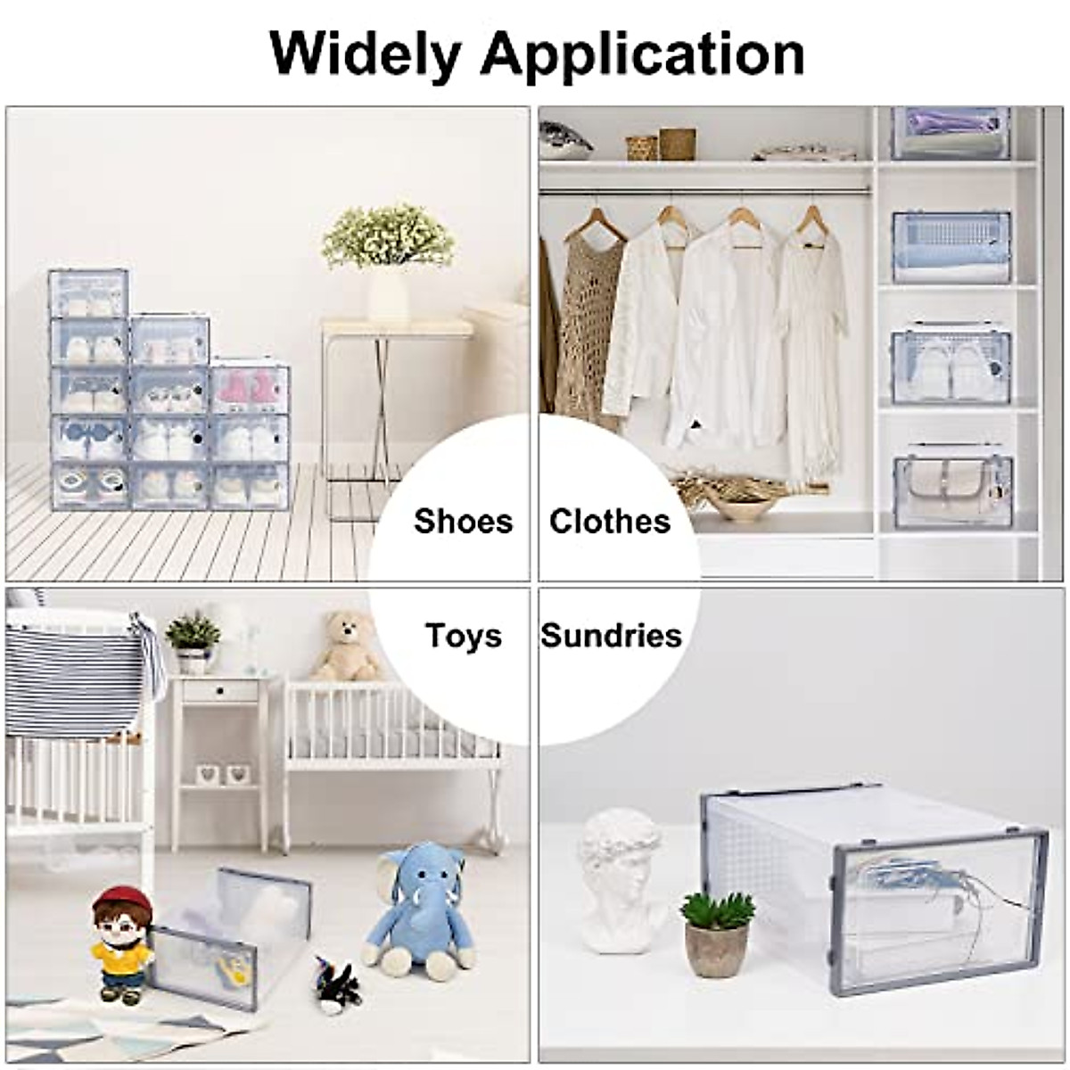 MecTo Shoe Organizer 12 Pack Clear Plastic Shoe Storage Foldable Stackable Closet Shoe Organizer Front Opening Shoe Storage Boxes Space Saving Sneaker Shoe Organizer for Closet Bedroom Multi-use