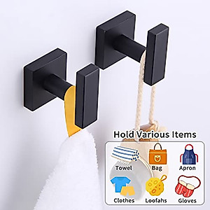 Angle Simple Bathroom Towel Hook 2 PCS, Stainless Steel Bath Towel Holder, Hand Towel Rack, Heavy Duty Square Robe Hook Wall Mount, Matte Black