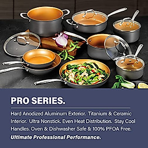 Gotham Steel Pro Pots and Pans Set Nonstick, 13 Pc Hard Anodized Kitchen Cookware Set, Induction Cookware Set, Long Lasting Nonstick, Ceramic Coated, Stay Cool Handles Dishwasher Safe, 100% Toxin Free