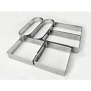NewlineNY Stainless Steel 6 Pcs Perforated Oval Rectugular Square Tart Rings Molding Plating, Set of 6: 2 of each (13cm x 4cm 5" x 1.5") + (10cm x 5.5cm 4" x 1.5") + (7cm 2.8" square) x (2cm 0.8" H)