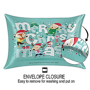 Santa Claus Bear Satin Pillow Cases Silk Satin Pillowcase for Hair and Skin Standard Set of 2 Super Soft Silk Pillowcase with Envelope Closure (20x26 in)