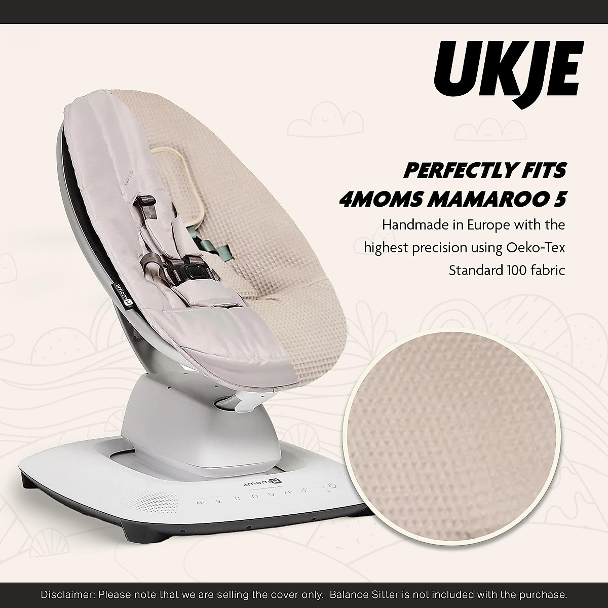 Ukje Protective Swing Cover Compatible with 4moms RockaRoo or MamaRoo 5, Multi-Motion Baby Swing, Baby Swing Liners, Baby Rocker Cover, Easy to Install, Easy to Wash, Handmade in Europe - Taupe