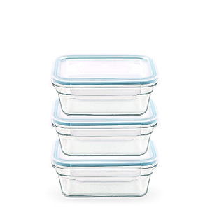Snaplock Lid Tempered Glasslock Storage Rectangular Container Airtight 3 Container Set Anti Spill Microwave & Oven Safe 1.6cups/378ml