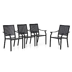 PHI VILLA Patio Dining Chairs, 300Lbs Wrought Outdoor Metal Dining Chairs with Armrest for Outdoor Kitchen Garden, Backyard - 4 Pack