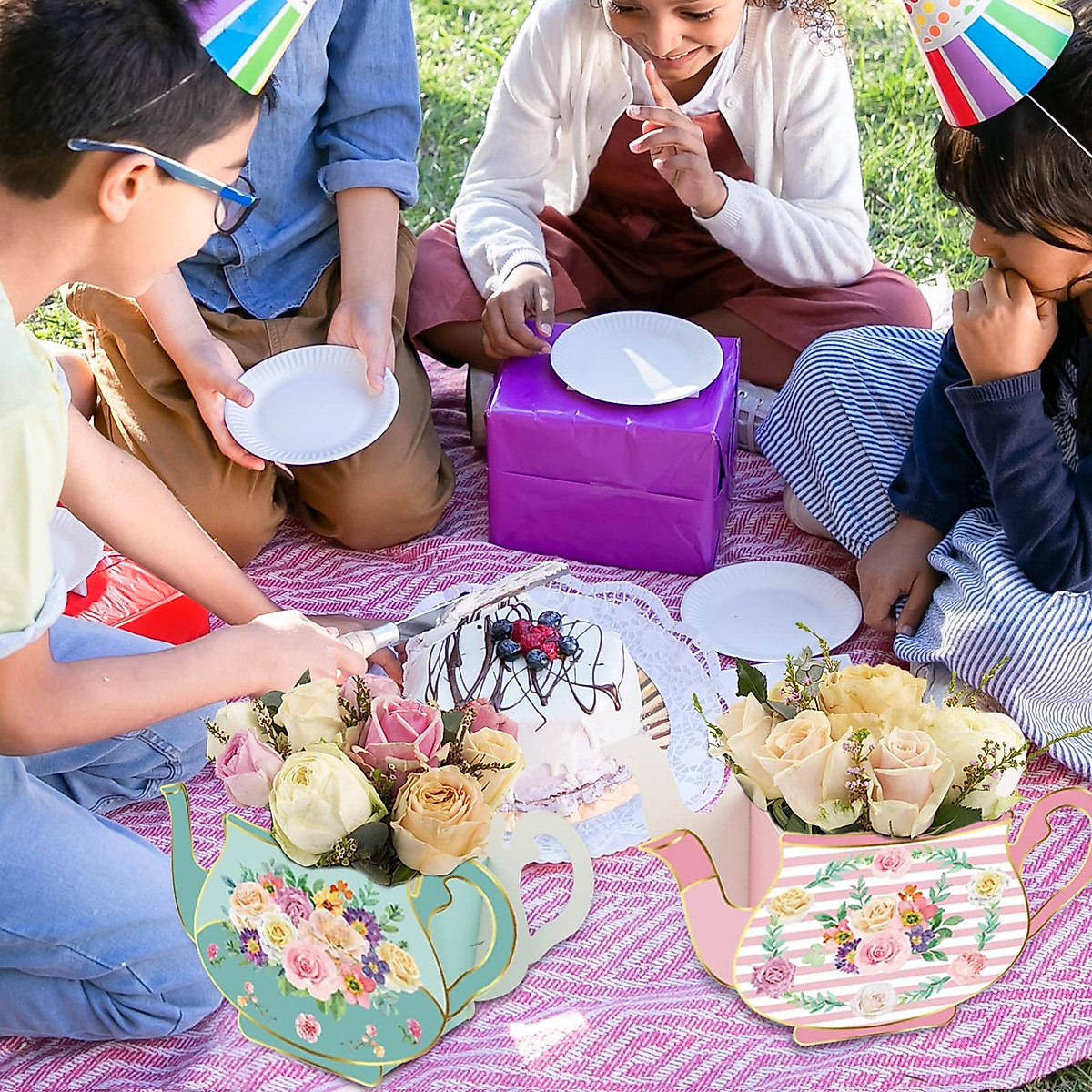 8 PCS Tea Party Decorations Flower Boxes Centerpiece Floral Teapot Decorations for Party Princess Tea Party Table Centerpiece for Tea Birthday Favors Garden Wedding Supplies