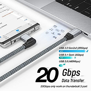 USB C to USB C Cable 100W, 20Gbps 90 Degree Right Angle 4K@60Hz Video Output Cable (USB C 3.1 & 3.2 Compatible) with E-Marker for Thunderbolt 3, Oculus Quest, MacBook, iPad Pro, Pixel, Switch, 3.3FT