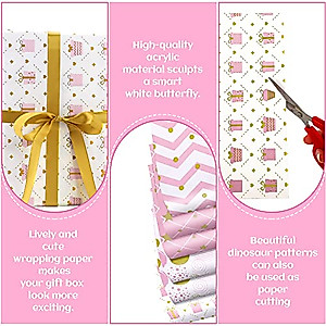 Abeillo 6 Sheets Birthday Wrapping Paper Pink Wrapping Paper Gift for Girls Pretty Light Pink Wrapping Paper Set Included Stickers and Ribbon, 20 x 28inch Birthday Gift Wrap
