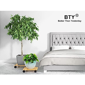 2 Pack Plant Caddy Rolling Plant Stand with Wheels Bamboo Plant Roller Base with Lockable Casters for Indoor Outdoor Large Plant Pot Flower Pot