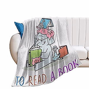 It's A Good Day to Read A Book Elephant and Piggie Blanket Soft Flannel Throw Blanket Gifts for Boys Girls Adults Comfy Cozy Couch Travel Blankets for Living Room, 50X60 Inches