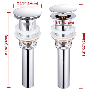 Aquaterior 2 Pack 1 5/8" Bathroom Pop up Drain Vessel Sink Drain Solid Brass Kitchen Sink Drains Tub Basin Polished Chrome