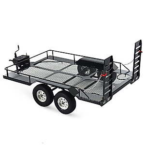 RC Trailer Metal 1/10 Scale Trailer Kit, for RC Crawler axial SCX10 D90 Wrangler TRX6 TRX4 Redcat GEN8 RGT 86100 SMT CFX CC01 CC02 LC80 trx4 Upgrades (RC Trailer Kit and Elastic Kinetic Winch Strap)