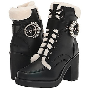 Karl Lagerfeld Paris Women's Dottie Fur Lace Up Boot Ankle, Black/Natural, 9