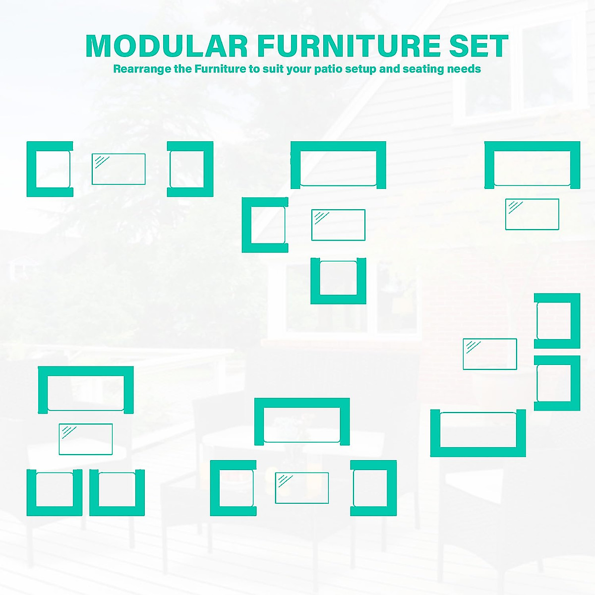 Dopinmin 4 Piece Patio Furniture Set, Outdoor Furniture Set Patio Wicker Conversation Set Bistro Sets Sectional Sofa Set for Lawn Backyard Pool Garden,Black Rattan & Khaki Cushion