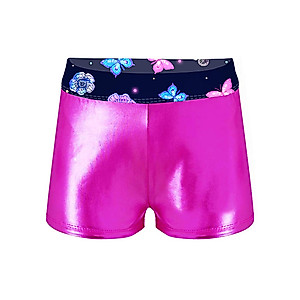 YEAHDOR Kids Girls Gymnastic Ballet Dance Leotard Print Leotard with Shiny Boyshort Set One Shoulder Bodysuit Sets Printed Hot Pink 14 Years