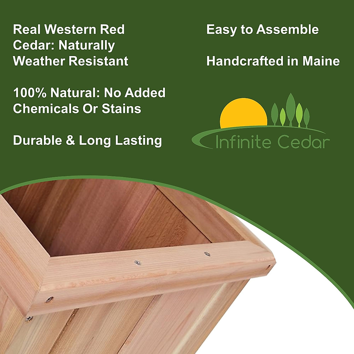 Premium Cedar Square Planter (16.5" x 16.5" x 13.5") for Growing Flowers, Plants, and Herbs; Ideal for Patio, Porch, Garden, Balcony, Deck, or Other Outdoors Locations; 100% Natural Cedar Wood