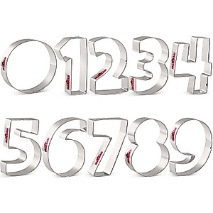 LILIAO Numbers Cookie Fondant Cutter Set - 9 Piece - From 0 to 8, 6 upside down is 9 - Stainless Steel
