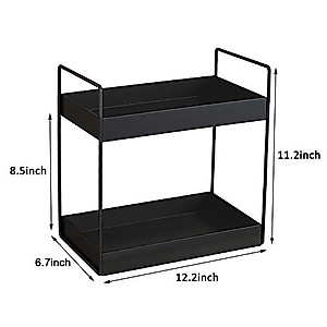 KINGBERWI 2-Tier Standing Rack, Bathroom Countertop Storage Shelf Cosmetic Organizer Holder Kitchen Spice Rack, Black