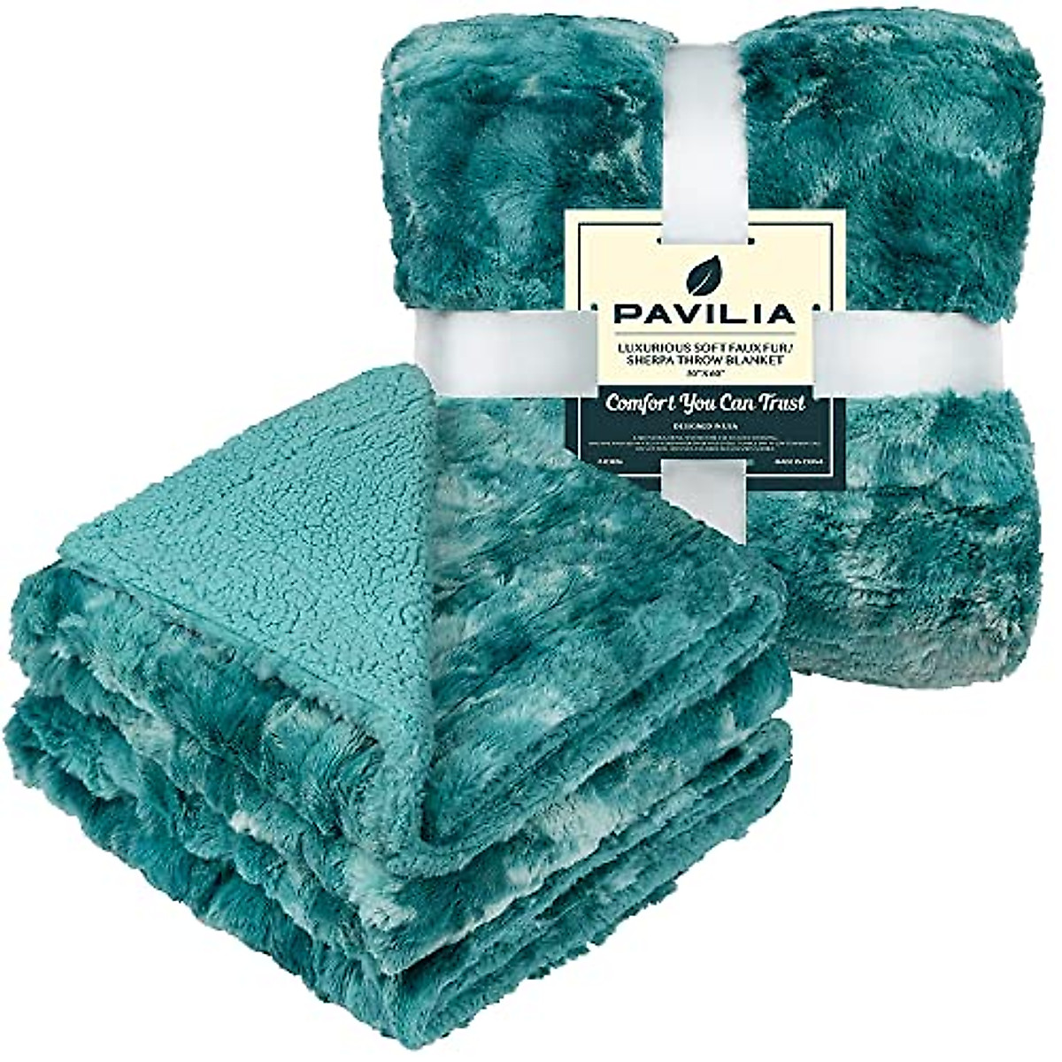 PAVILIA Soft Fuzzy Faux Fur Throw Blanket, Teal Green, Fluffy Furry Warm Sherpa Blanket Fleece Throw for Bed, Sofa, Couch, Decorative Shag Plush Comfy Thick Throw Blanket, 50x60 Inches