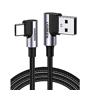 UGREEN USB to USB C Cable 90 Degree USB C Fast Charging Cord Compatible with iPhone 15/15 Plus/15 Pro/15 Pro Max/Samsung Galaxy S10/S10+/Pixel 7/6a/LG G8/G7/Pixel/Switch, etc, 1.6FT