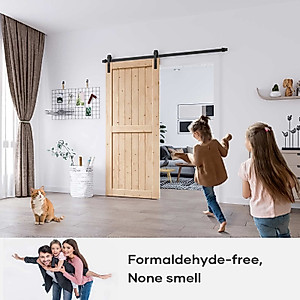 EaseLife 36in x 84in Sliding Barn Wood Door,Interior Doors,DIY Assemblely,Solid Natural Spruce Panelled Slab,Easy Install,Apply to Rooms & Storage Closet,H-Frame