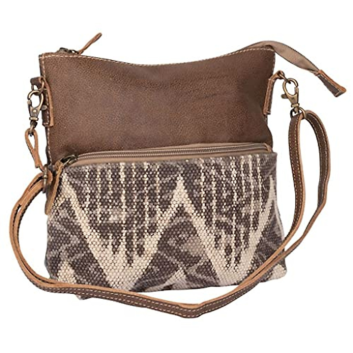 Myra Bag Coffee Canvas Small & Crossbody Bag Upcycled Canvas, Leather & Rug S-2156