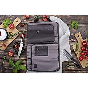 Dalstrong Ballistic Series Knife Roll - Graphite Black - Premium Ballistic Nylon & Top Grain Leather Roll Bag - 22 Knife Slots - Interior and Rear Zippered Pockets - Blade Travel Storage/Case