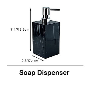 5 Piece Complete Bathroom Accessories Set - Electric Toothbrush Holder, 16.9 oz Dispenser for Liquid Soap or Lotion, Soap Dish, 2 Tumblers, Made of Marble Pattern Resin (Classic Black)