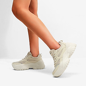 DREAM PAIRS Women's Fashion Chunky Sneakers, Slip on Dad Shoes Comfortable Platform Sneakers for Women, White, Size 8.5 Sdfn2315w