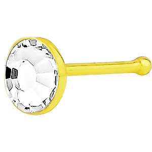 Forbidden Body Jewelry 14k Gold Plated Sterling Silver 22g 3mm Flat Top Clear Crystal Nose Stud