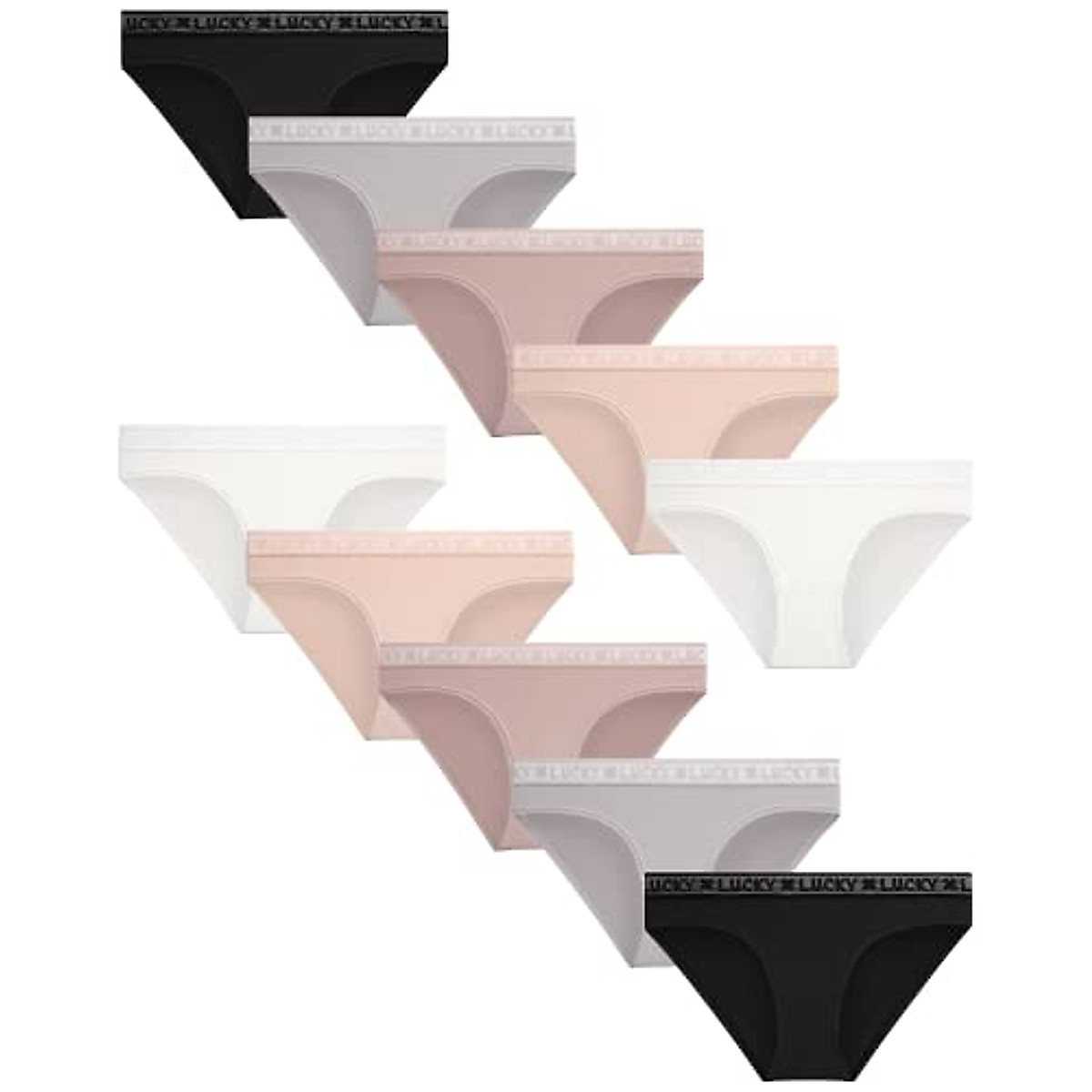 Lucky Brand Women's Underwear - 10 Pack Microfiber Bikini Panties (S-XL), Size X-Large, Gardenia/Naturale/Sphinx/Silver Sconce/Black