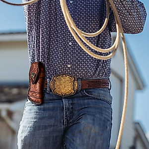 MiOYOOW 4.7" Pocket Knife Pouch, Carved Folding Knife Holster Horizontal/Vertical Leather Knife Holder for Camping Hunting Jungle Exploration