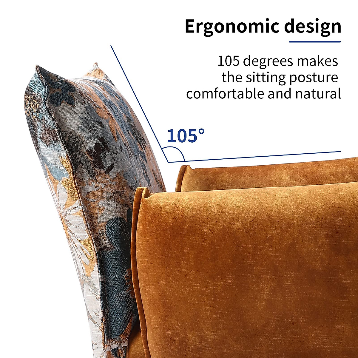 Modern Fabric Living Room Chair-Waiting Room Chairs Accent Chair with Metal Legs, Leisure Chair with Thick Seat Cushion, Ergonomic Accent Chair for Living Room, Bedroom - Floral Print (Yellow)