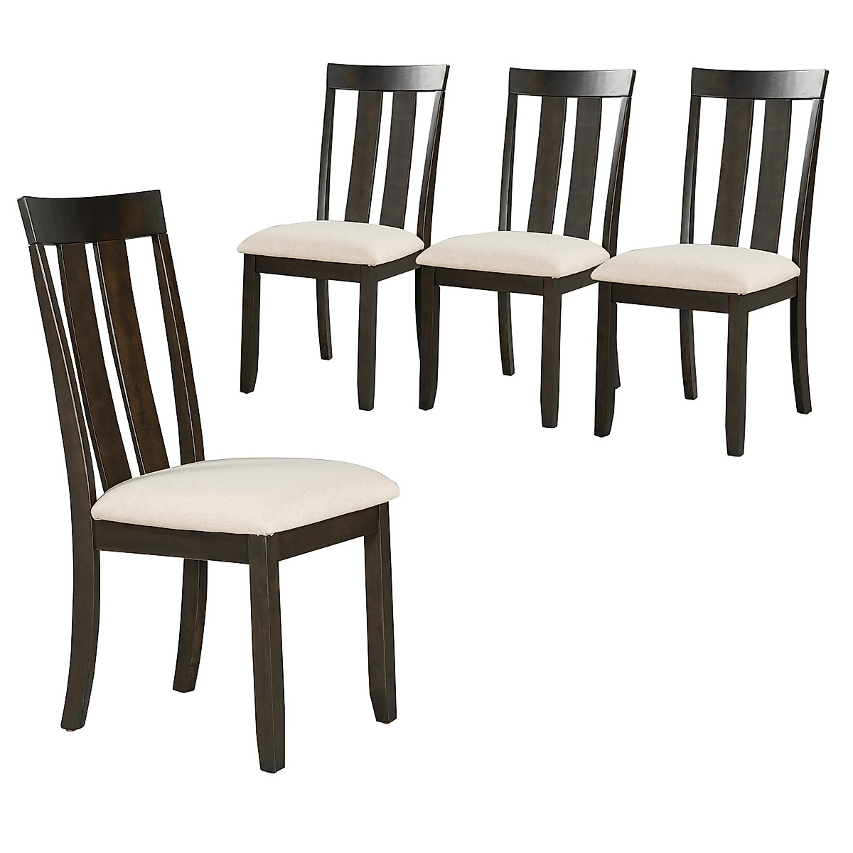Cutimrke Set of 4 Seat Cushions and Curved Back, Soft Fabric Chairs with Solid Wood Legs for Indoor Dining Room, Restaurant, Kitchen, Veneer Birch Finish (Espresso)
