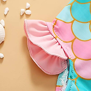 Newborn Infant Baby Girl One Piece Bathing Suit Rainbow Mermaid Swimsuit Fish Scale Printing Swimwear 0-18 Months (Mermaid, 0-3 Months)