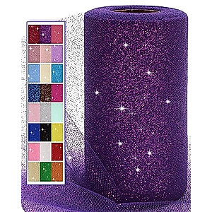 Glitter Tulle Fabric Rolls, 6 Inch 50 Yards (150ft) Sparkling Spool Ribbon Sequin Netting for Tutu Skirt Gift Wrapping Wedding Party Decoration (Purple)