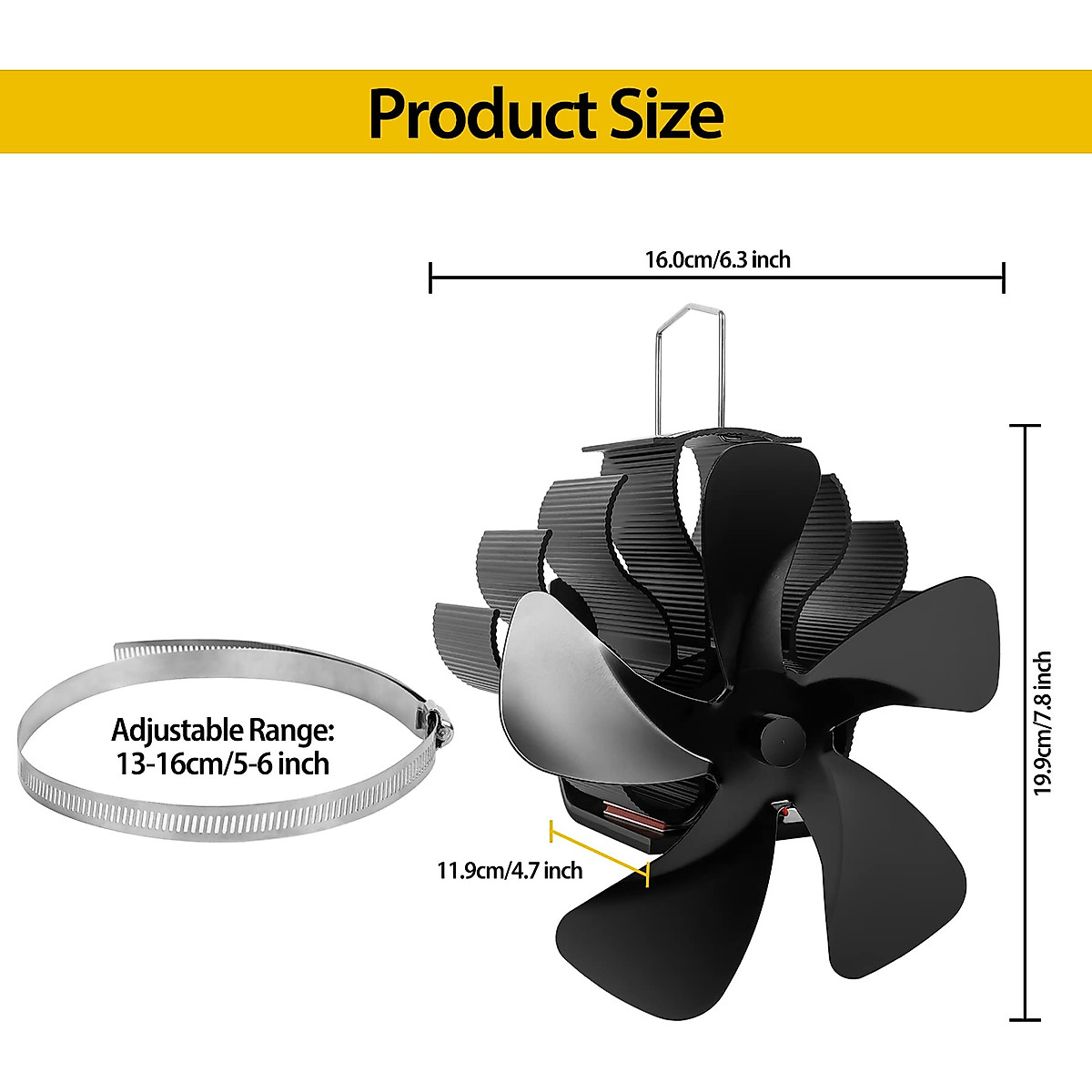 DOOBEL 5 Blades Chimneys Stove Fan, Pipe Fireplace Fan, Heat Powered Wood Stove Fan, Silent Operation Motors Winter Cocoon Stove Fan for Wood Burning Stove/Pellet/Log with Magnetic Thermometer