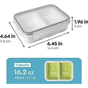 carrotez Food Storage Containers with 2 Removable Compartments, Snack Containers with Airtight Lids, Portion Control Container, Reusable, BPA Free, 2 Cup (480ml)