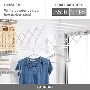 SOH DESIGN Steel Wall Mount Clothes Drying Rack, White Powder Coated, 9 Rods Expandable, for Laundry, Bathroom, Balcony,Indoor-Outdoor Use, 24 in Wide