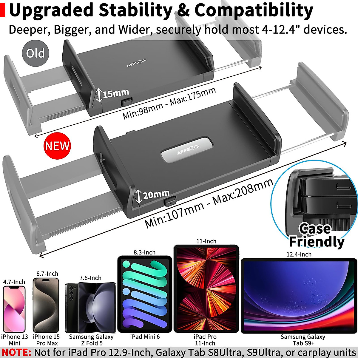 APPS2Car Tablet Car Mount for iPad Truck Holder Long Arm Extension Strong Suction Cup Windshield Mount for 7-11 Inch Tablet iPad Pro Air Mini iPhone