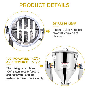 YUCHENGTECH 10L Lab Dry P-o-w-d-e-r Mixer Mixing Machine Particle Blender P-o-w-d-e-r Mixer Granual Blender for Food Chemical Medical 0-33 rpm (110V, 10L(2-5kg))