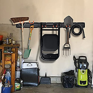 Oududianzi Garden Tool Storage Rack, Garage Tool Organizer Wall Mount, Garden Tool Rack with 6pcs Heavy Duty Steel Hooks, holder wall mount, Lawn tool storage, 48 Inch 3 Rails, Max Load to 500lbs